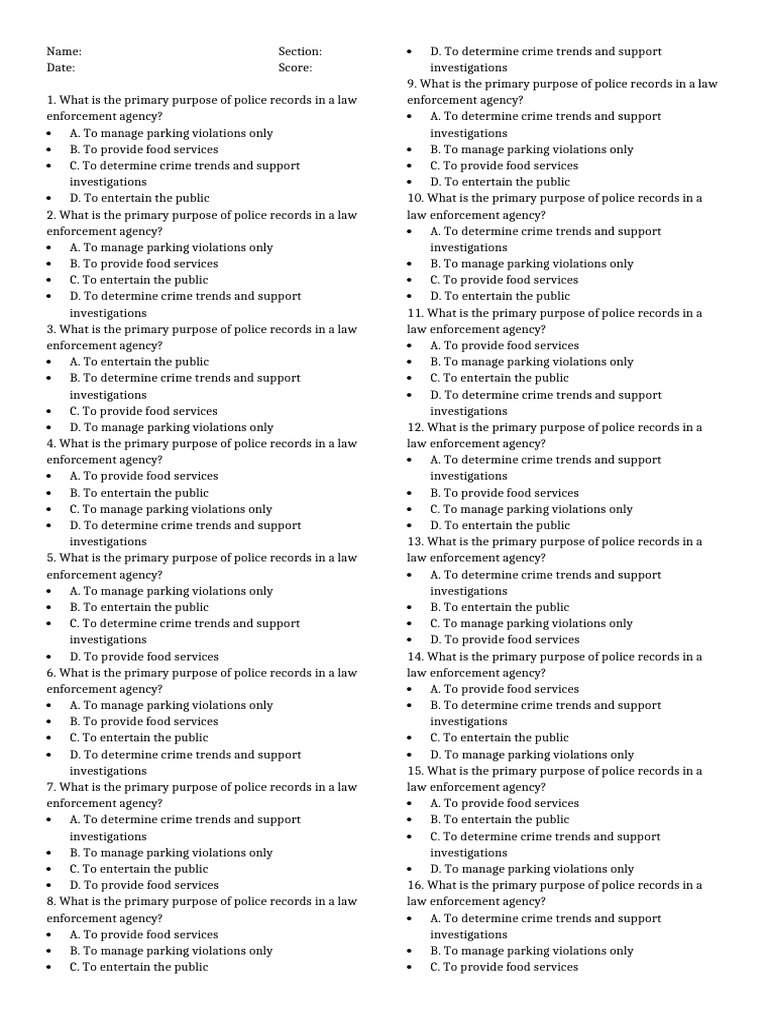 Shuffled Police Records Quiz | PDF | Police | Crimes