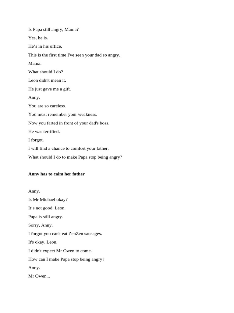 Anny Has To Calm Her Father Dialogue | PDF