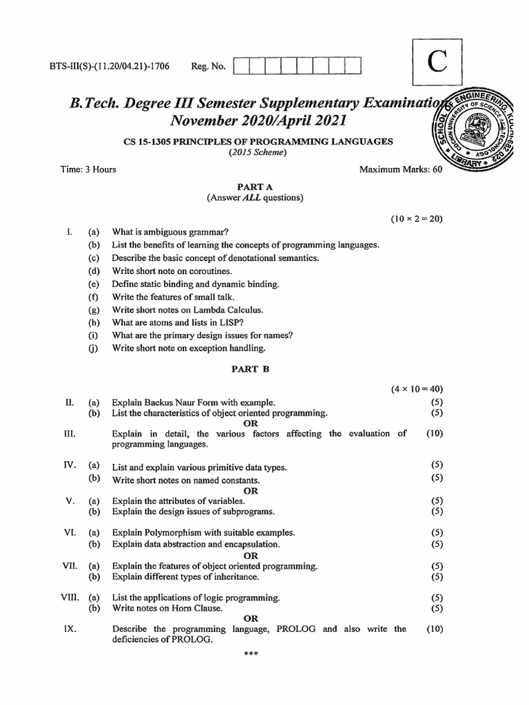 Principles of Programming Languages 2021 Apr. (2015 Ad) | PDF ...