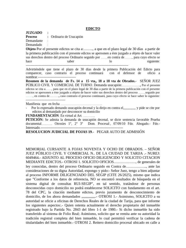 EDICTO | PDF | Demanda judicial | Ley Pública