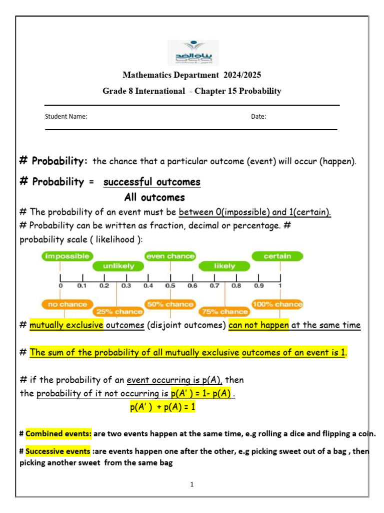 Grade 8 Probability Concepts Guide | PDF | Probability | Arithmetic