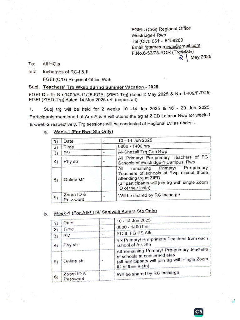 Teachers' TRG WKSP During Summer Vacation 2025 Instrs | PDF