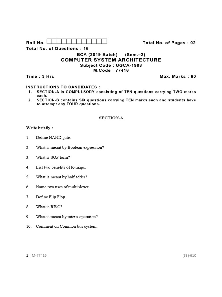 Bca 2 Sem Computer System Architecture 77416 Dec 2020 | PDF