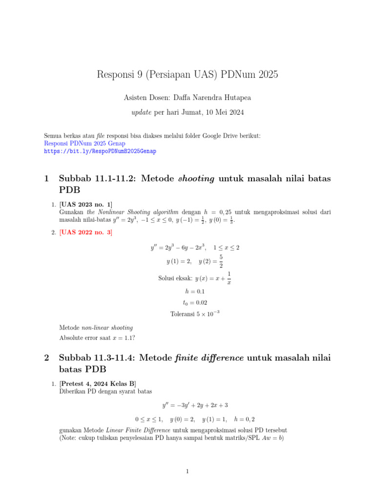 Responsi 9 (Persiapan UAS) PD Num 2025 | PDF