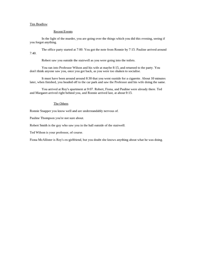 Evening Timeline of a Murder Investigation | PDF