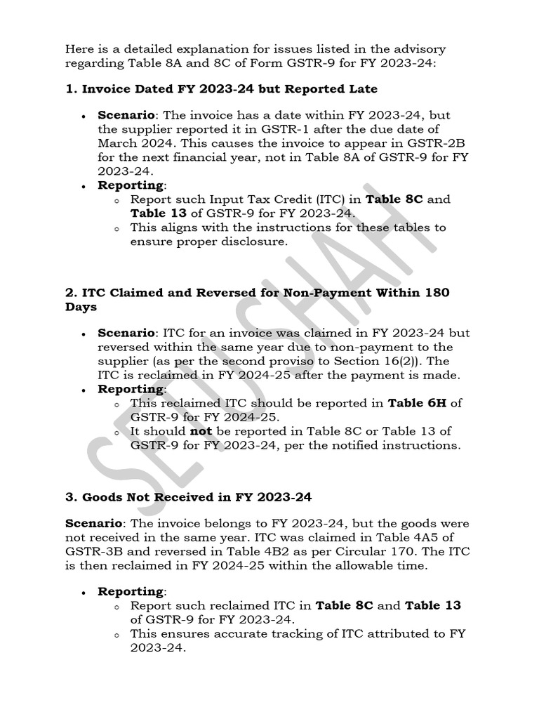 GSTR-9 Table 8A and 8C Reporting Guide | PDF