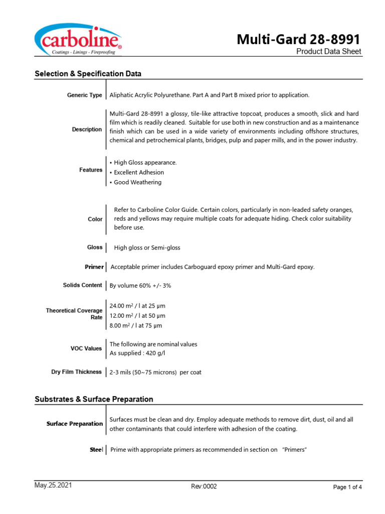 Multi-Gard 28-8991 Coating Guide | PDF | Epoxy | Humidity