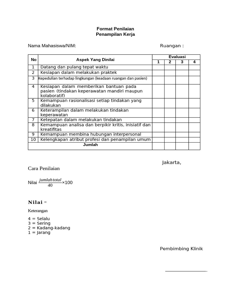 Format Penilaian Keterampilan Klinik | PDF
