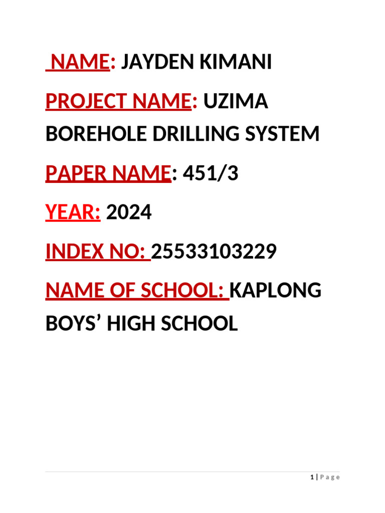 Uzima Borehole Drilling System | PDF | Automation | Feasibility Study