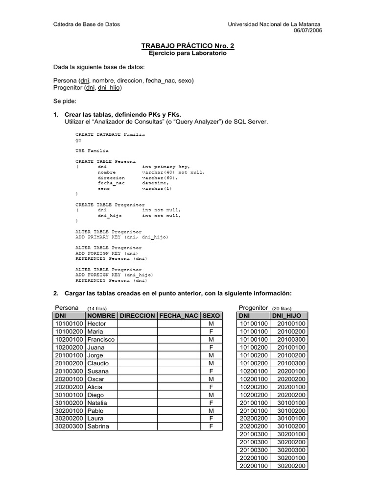 Ejercicio para Laboratorio | PDF | SQL | Bases de datos