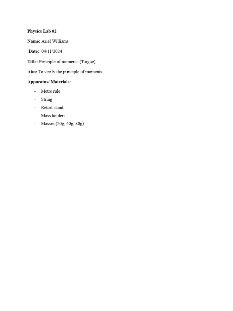 Physics Lab #2 - Principle of Moments | PDF | Force | Accuracy And Precision