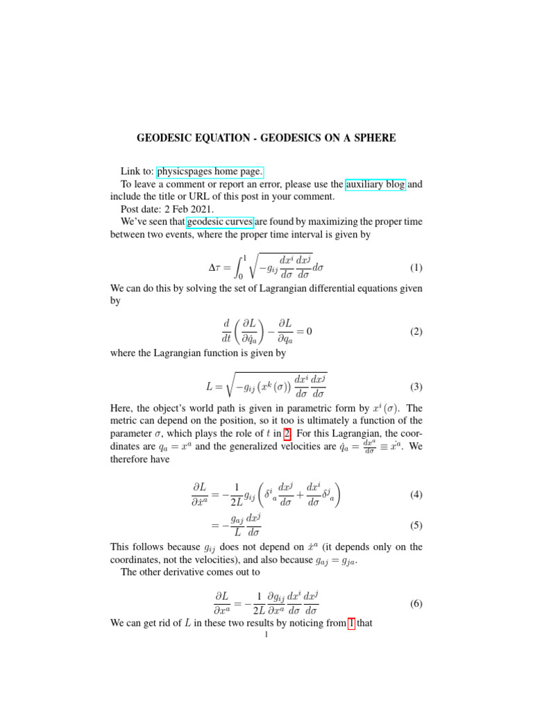 Geodesic Equation - Geodesics On A Sphere | PDF | Coordinate System ...