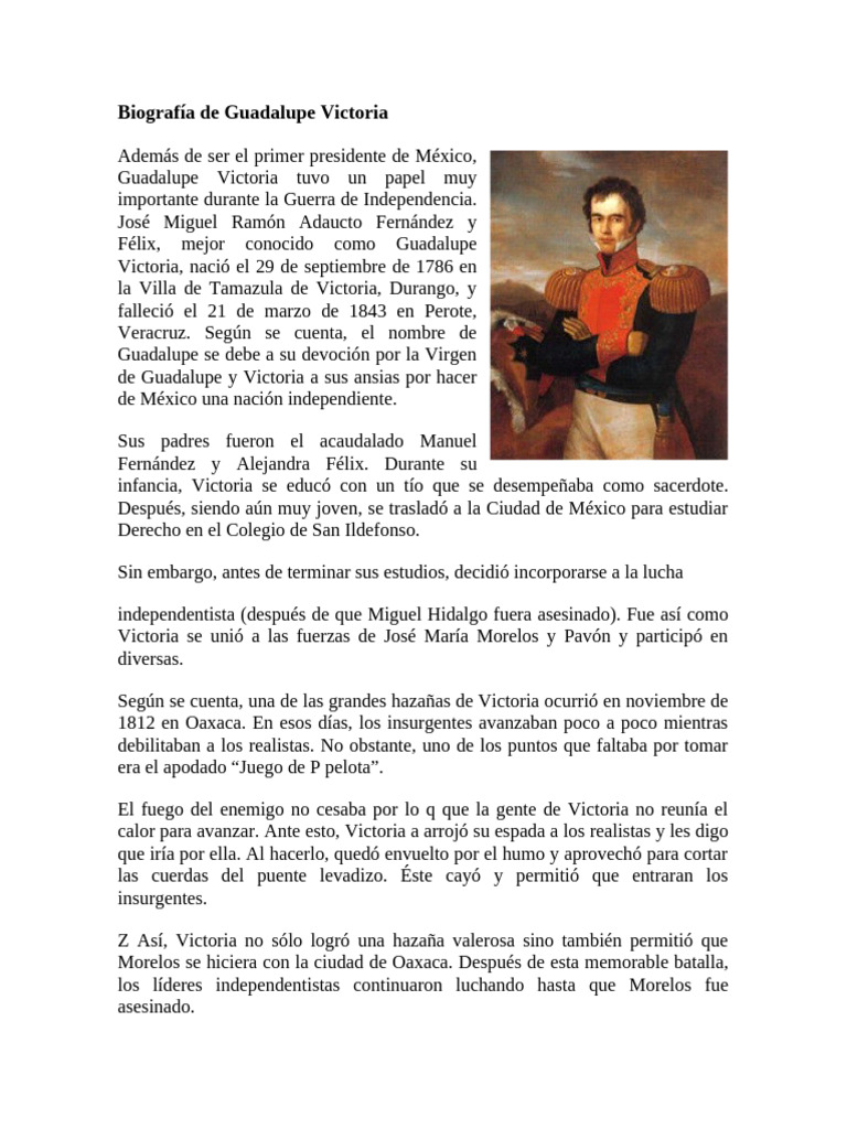 Biografía de Guadalupe Victoria | PDF