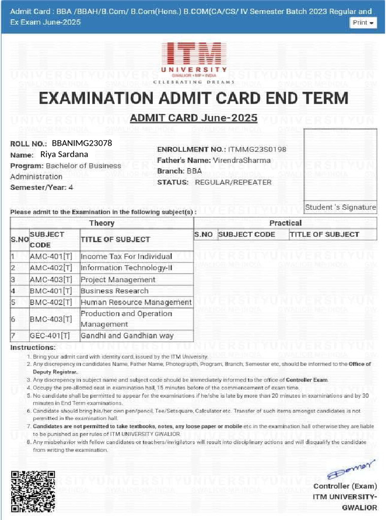 Admit Card College | PDF