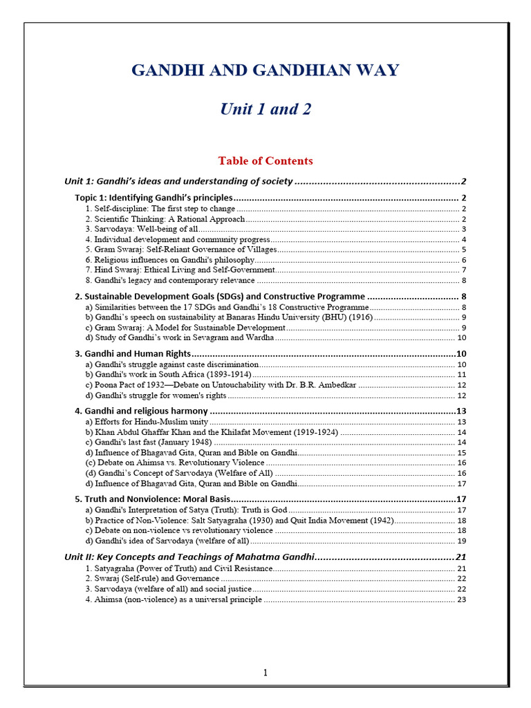Gandhi and Gandhian Way - Unit 1 and 2 | PDF | Mahatma Gandhi | Nonviolence