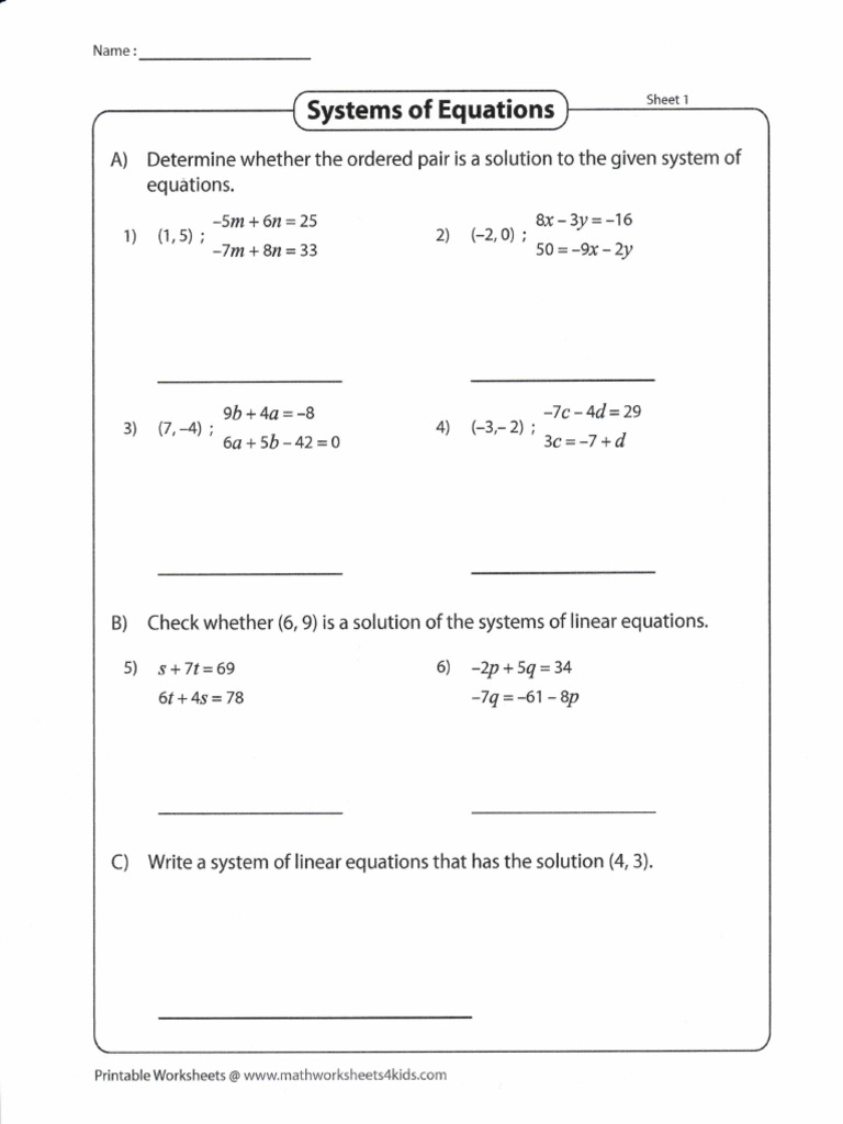 Systems Determining If Point Is A Solution Ws 1 and 2pdf-2 | PDF