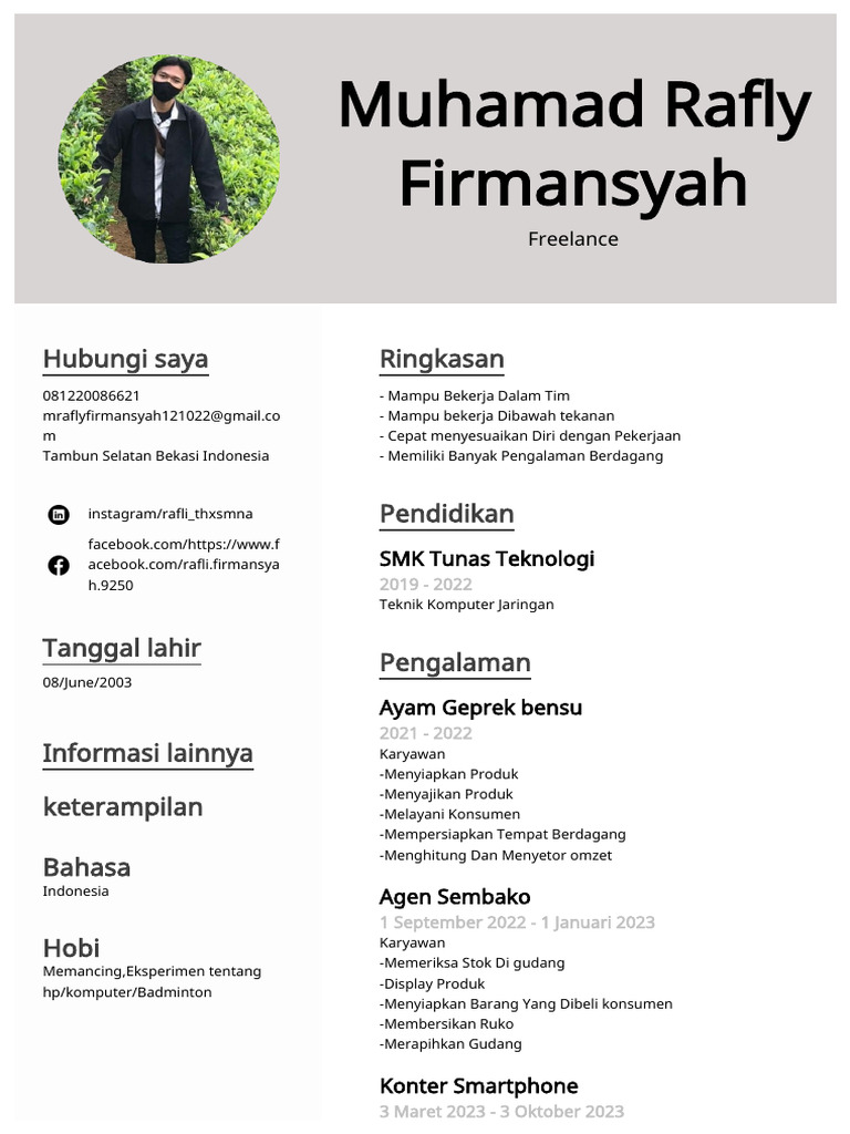 CV Muhamad Rafly Firmansyah | PDF