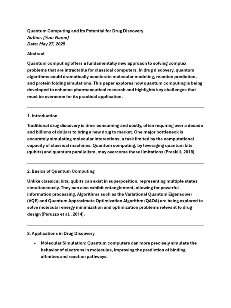 Quantum Computing and Its Potential For Drug Discovery | PDF | Quantum Computing | Drug Discovery