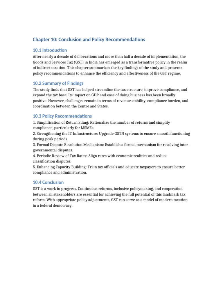 Chapter 10 GST Conclusion and Recommendations | PDF