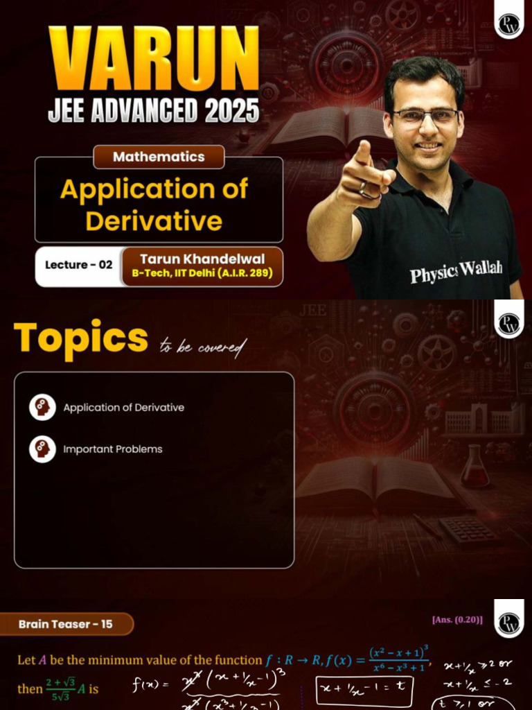 Application of Derivative 02: Class Notes - Varun JEE Advanced 2025 | PDF