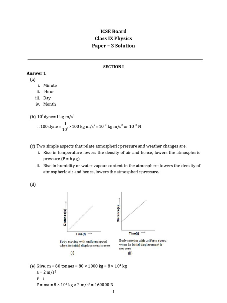 Physics 9 Icse Sample Paper 8 Solution | PDF | Thermal Expansion | Gravity