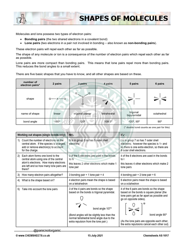 Molecular Shapes and Bond Angles Guide | PDF | Covalent Bond | Chemical ...