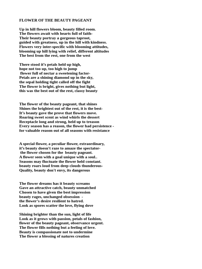 Beauty Pageant Flower Poem | PDF