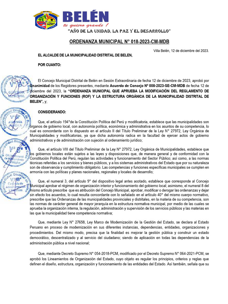 Rof MDB 2023 | PDF | Gobierno local | Alcalde