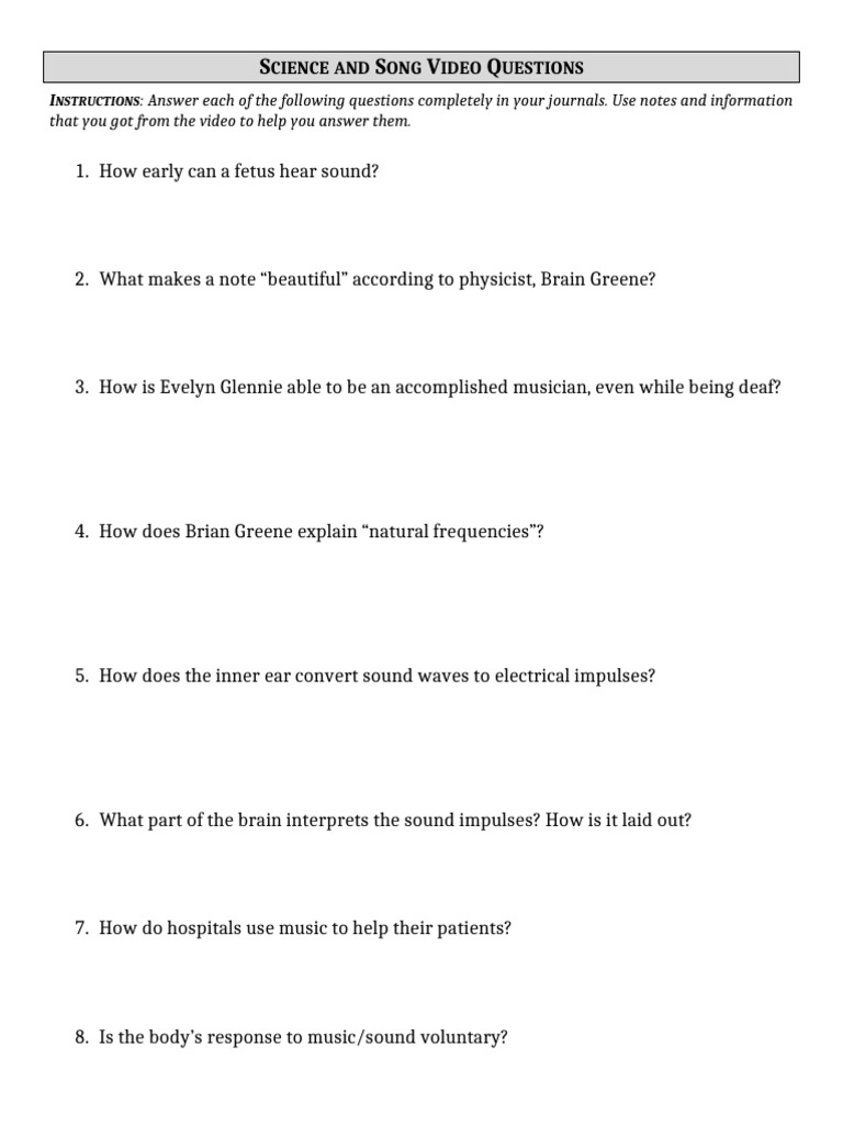 Science and Song Video Qs | PDF | Sound | Hearing