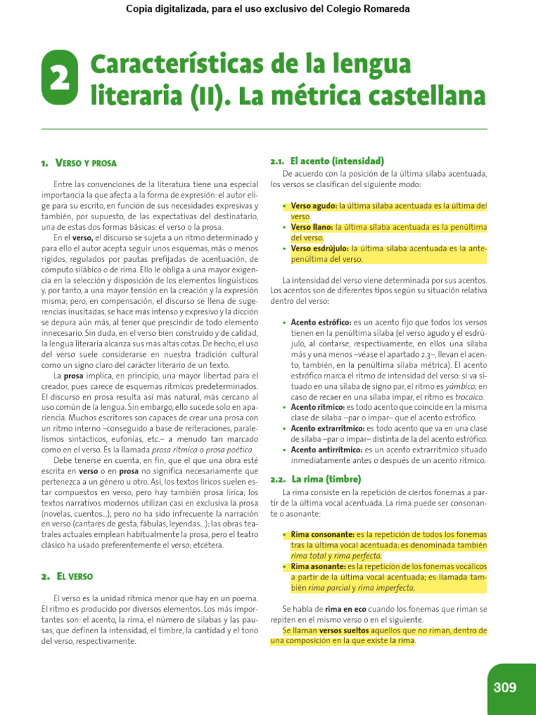 Métrica Castellana (Métrica, Rima y Estrofas) (1) | PDF | Metro (poesía ...