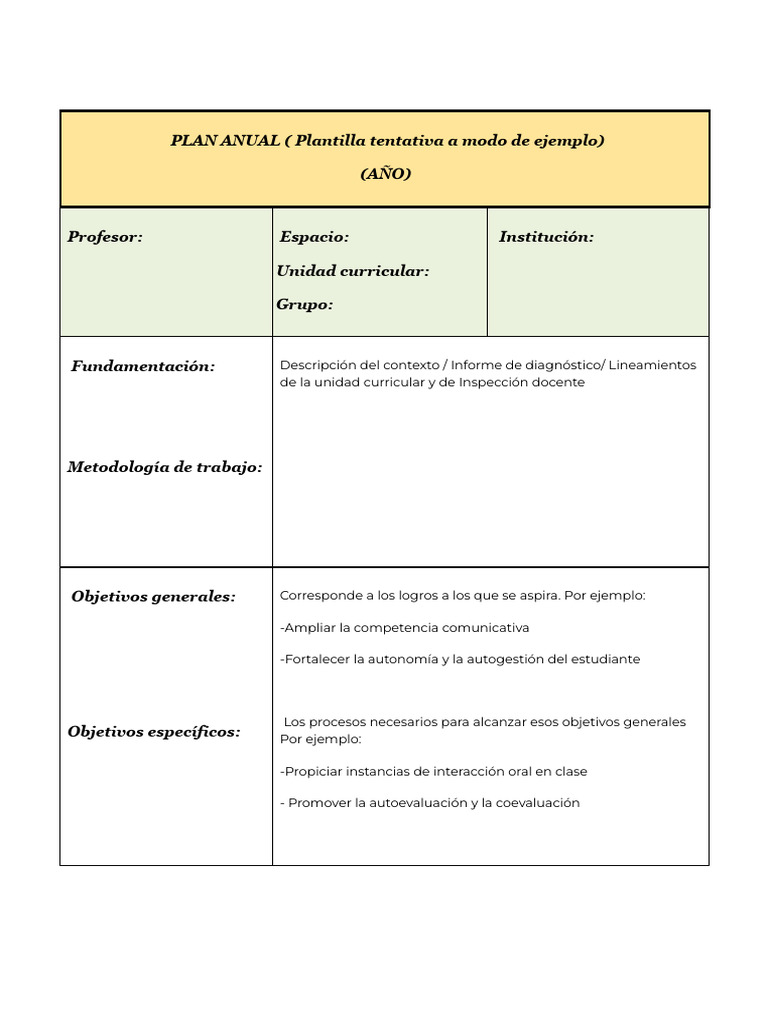 Template Plan Anual - Plan Temático | PDF | Evaluación | Aprendizaje