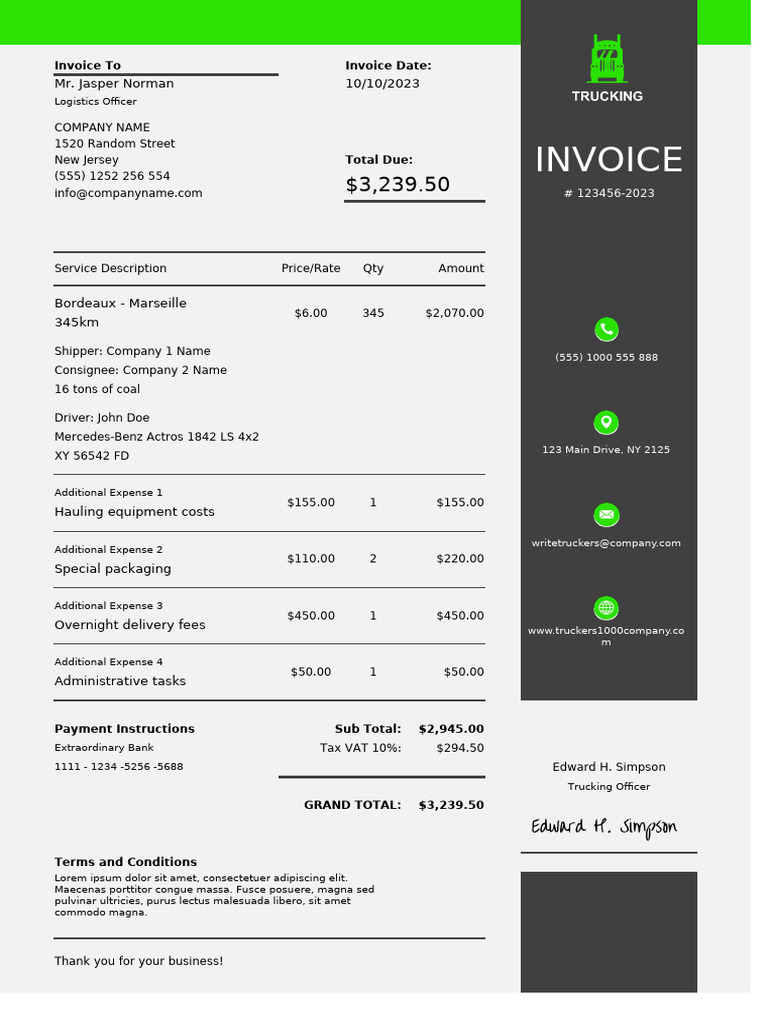 Trucking Invoice Template | PDF