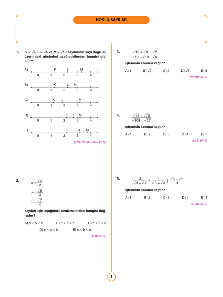 5.Hafta KÖKLÜ SAYILAR | PDF