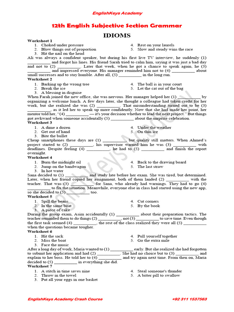 Subjective Portion Grammar 12th English | PDF | Question | Semantic Units