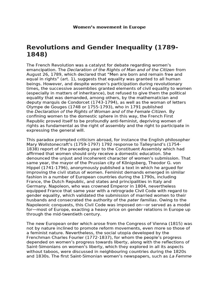Women's Movement in Europe (1815-1850) | PDF | Feminism | Gender Studies