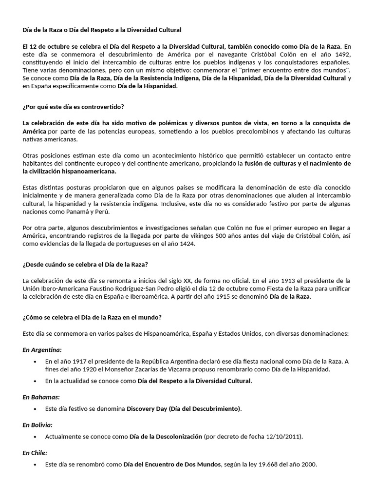 Día de la Raza: Historia y Celebraciones | PDF | Américas | Cristobal colon