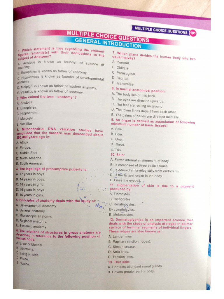 General Anatomy SEQs & MCQs MBBS First Year | PDF