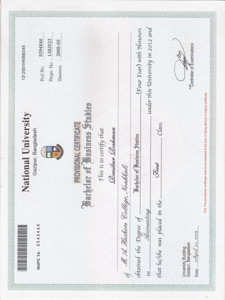 4year Certificate Pdf