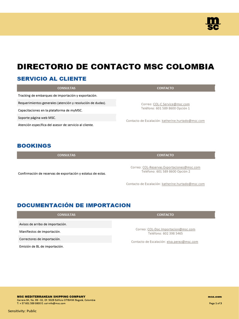 Directorio de Contacto MSC Colombia | PDF