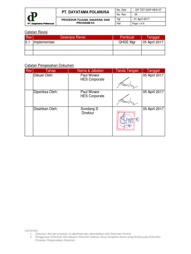 2.1 .PROSEDUR TUJUAN ,SASARAN & PROGRAM K3L | PDF