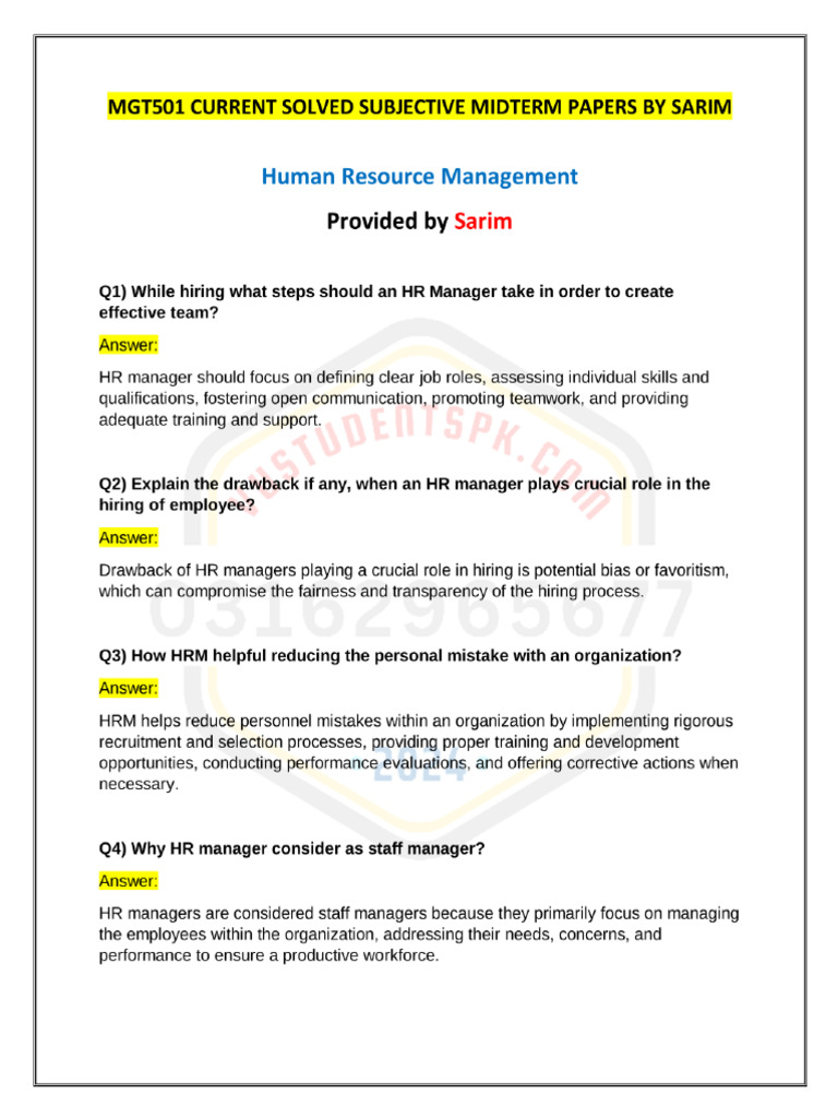 MGT501 Current Solved Midterm Subjective Papers by Sarim | PDF