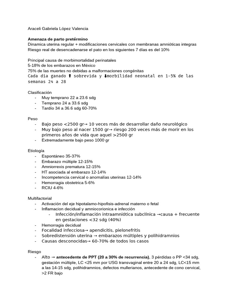 Amenaza de parto pretermino | PDF | Especialidades Medicas | Enfermedades y trastornos
