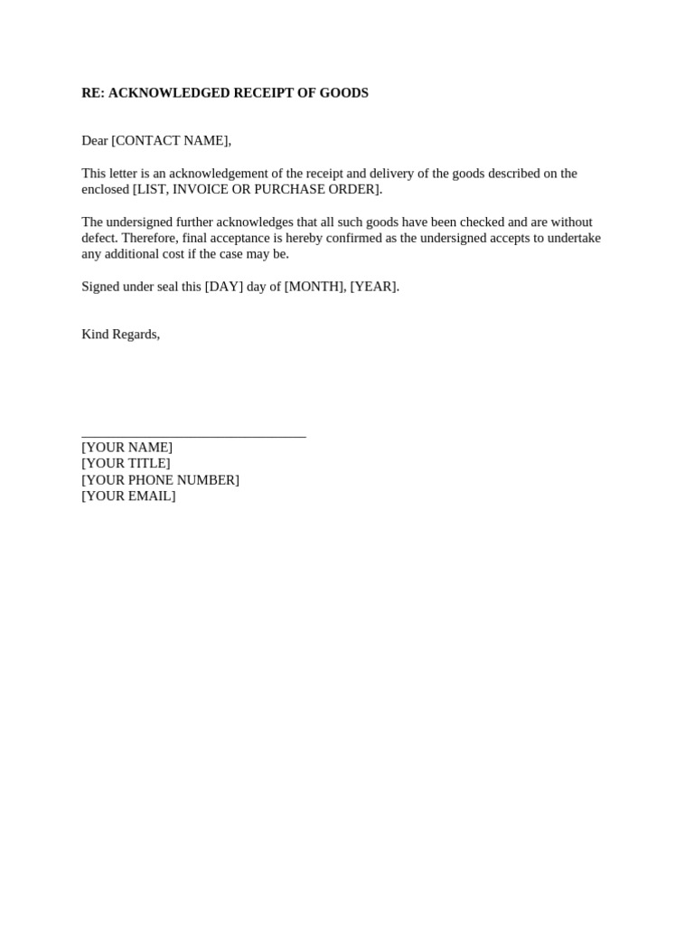 Acknowledgment of Goods Receipt | PDF