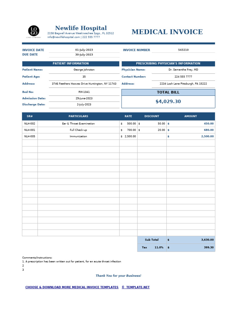 Medical Invoice Template for Patients | PDF | Immunology | Health Sciences