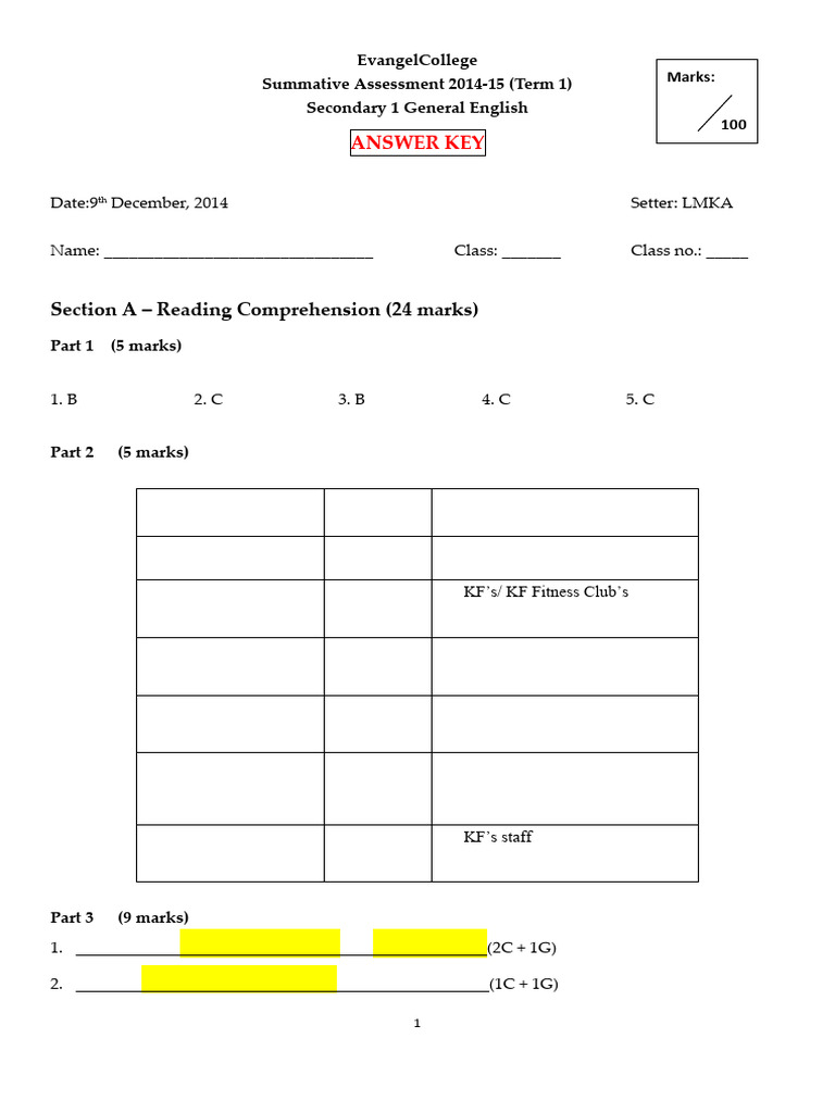 Eng Reading MS S1 2014 - 15 T1 | PDF | Camping