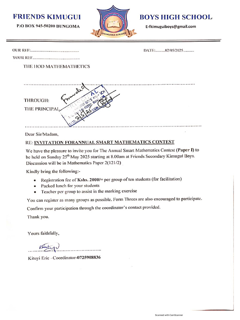 Kimugui Boys Math P1 Contest | PDF