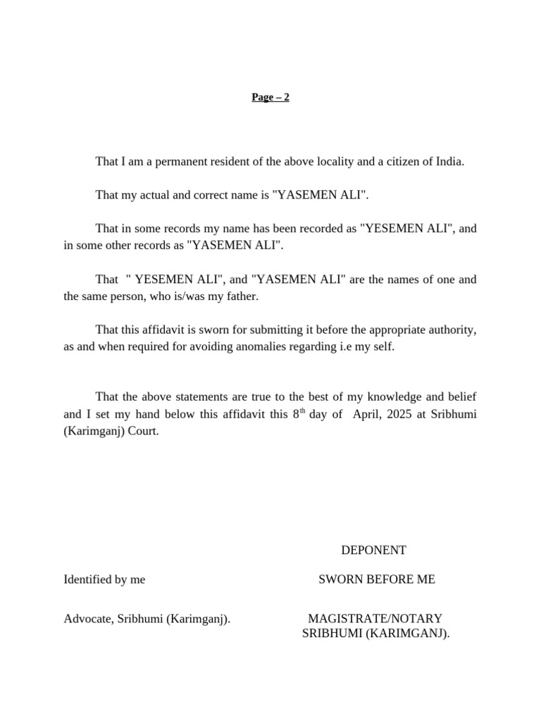 Affidavit for Name Correction | PDF
