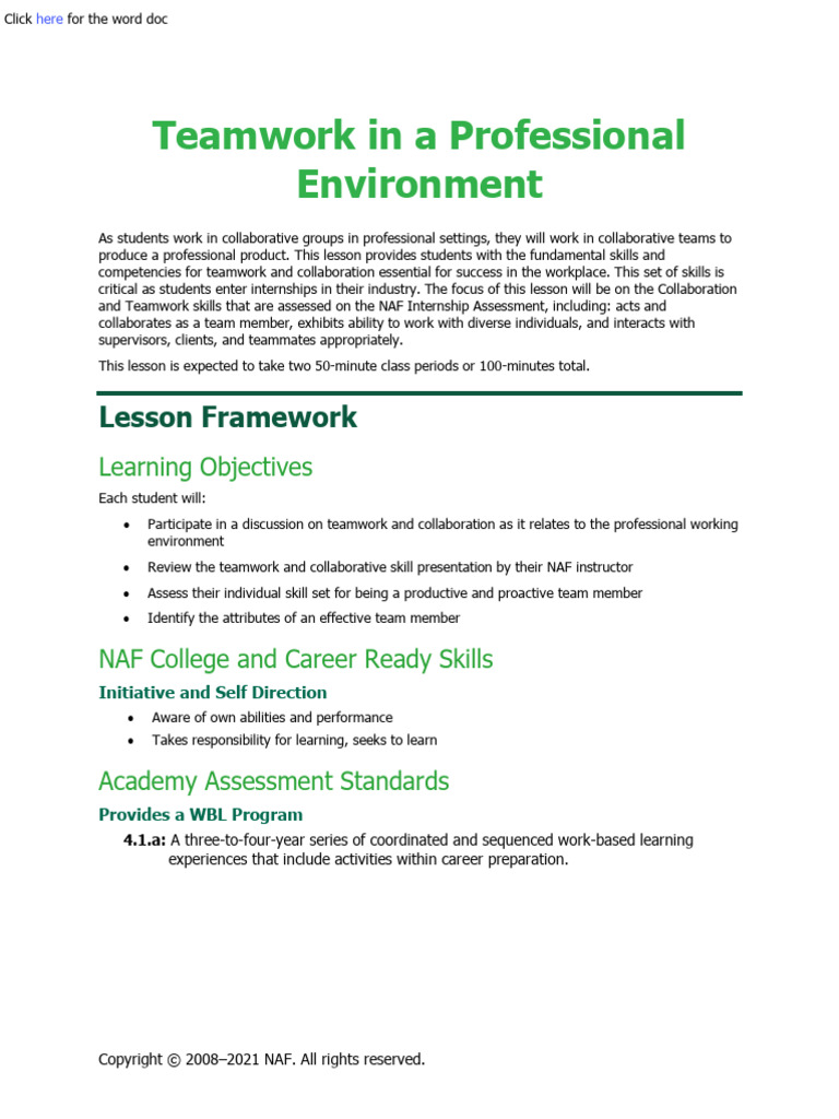 Essential Teamwork Skills for Internships | PDF | Skill | Microsoft ...
