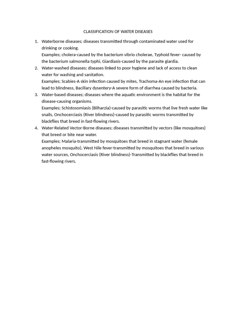 Classification of Waterborne Diseases | PDF