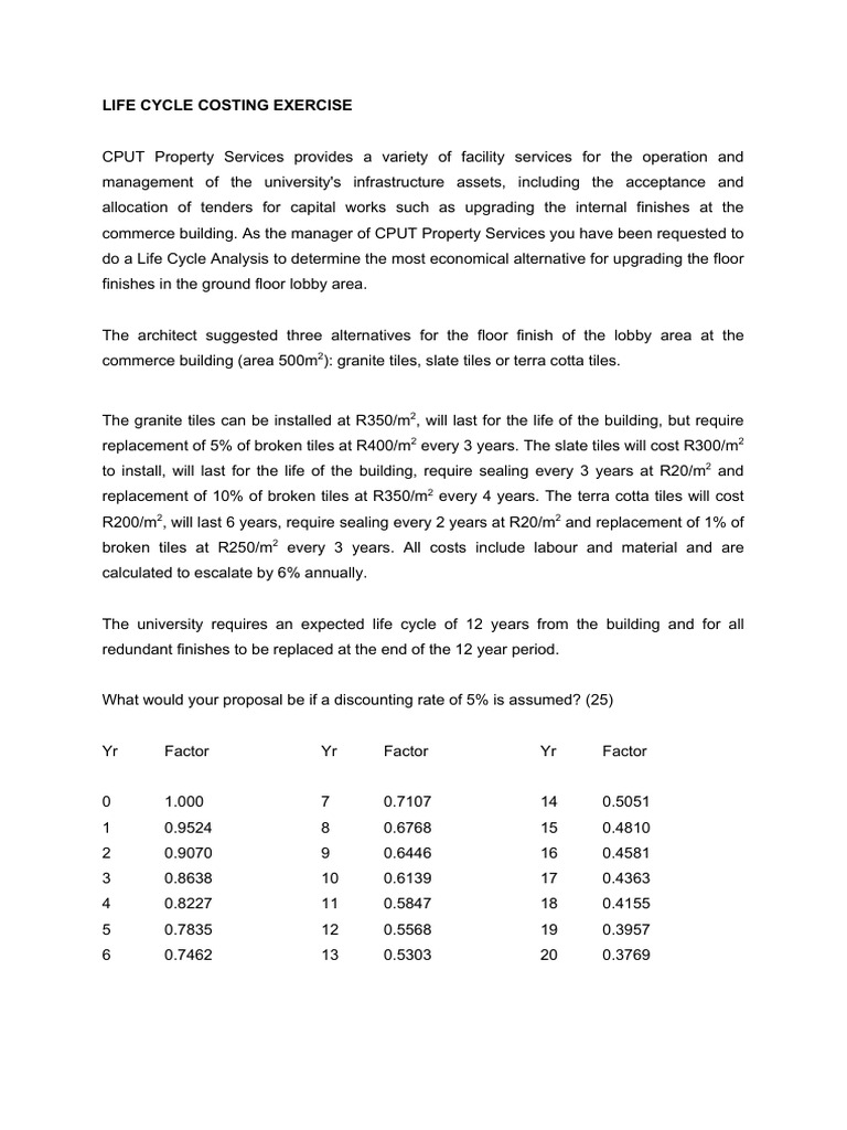 Life Cycle Costing Exercise 1 | PDF
